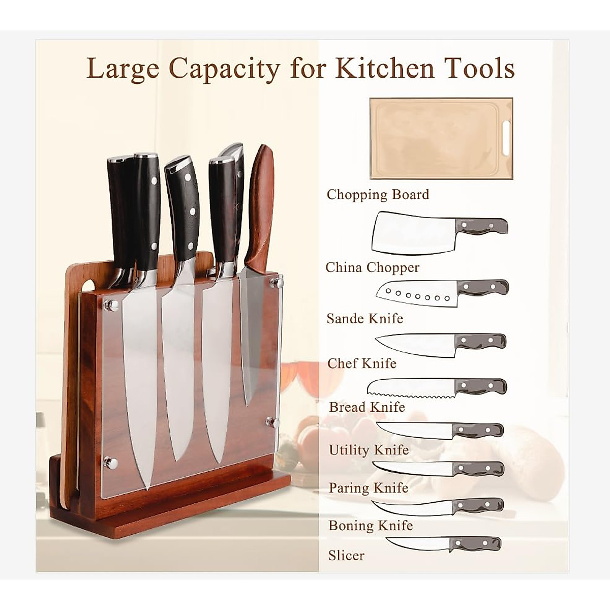 Magnetic Knife Block Acrylic Shield Kitchen Home Knife Holder with Cutting Board Notche Double Side Knife Rack Stands with Strong Enhanced Magnets Multifunctional Storage Knife Stand
