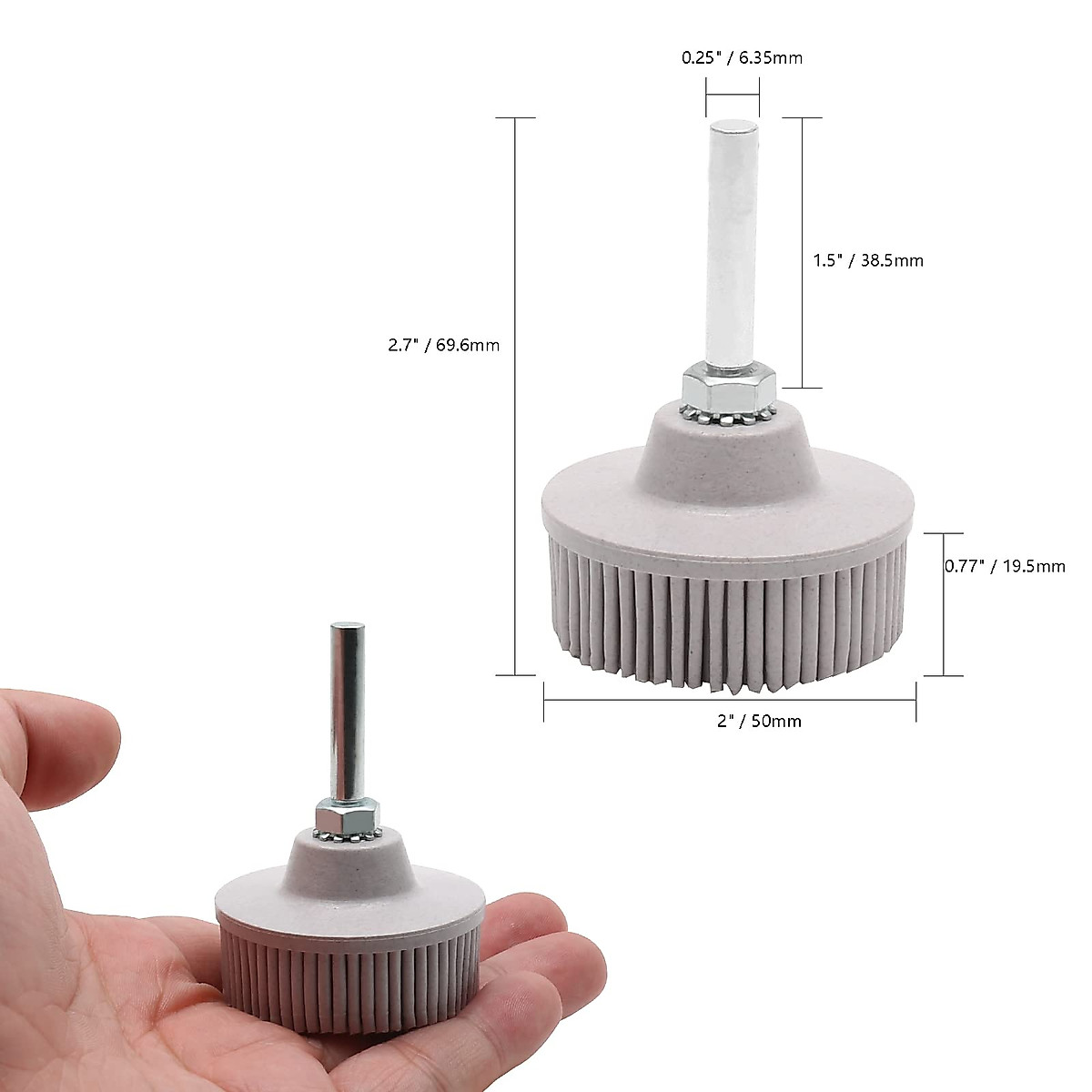 Jersvimc 2Pcs 120 Grit White Bristle Disc Attachment, 2 Inch Abrasive Bristle Disc Gasket Removal Disc with 1/4 Shank Coating Removal Disc for Rotary Tool