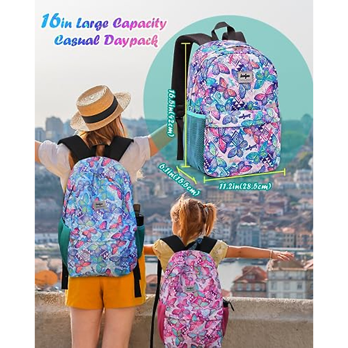 LSSAGOON Butterfly Print Backpack for Girls Teens Women.16in Bookbag W/Stationery Bag.Casual Baypack for Travel School Gift.