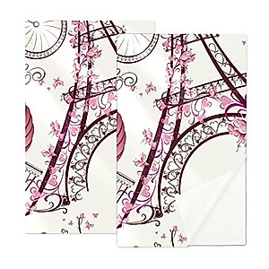 VBFOFBV Hand Towels Soft Hand Towel for Bathroom Kitchen Yoga Gym Decorative Towels, Set of 2, Paris Pink Eiffel Tower