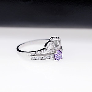 Uloveido Women's Princess Queen Crown Tiara Rings White Gold Plated Round Multi Cubic Zirconia Tiny Clear CZ Promise Ring (Purple, Size 7) Y2735