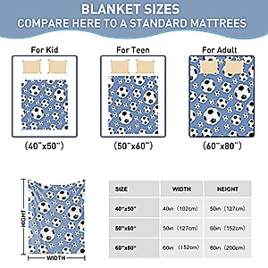 Soccer Blanket Soft Warm Lightweight Flannel Plush Soccer Ball Throw Blanket Soccer Gifts for Boys Girls Kids Teen Adults Soccer Lovers All Season Couch Sofa Bed Living Room Home Decor Blue 50"x60"