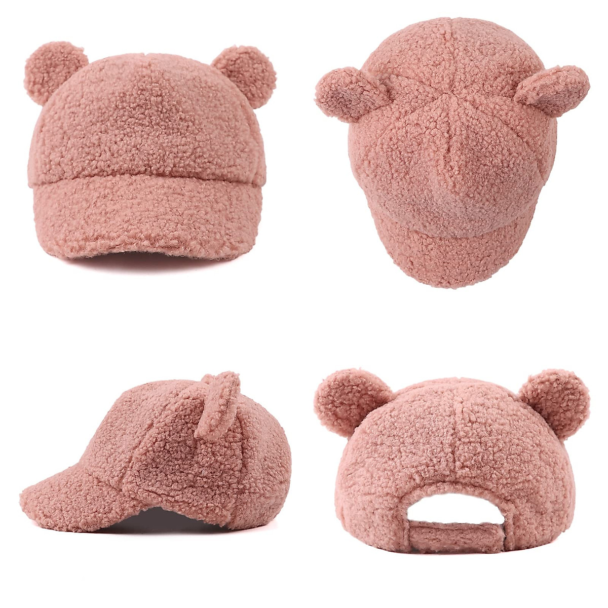 Winter Fleece Baseball Cap for Baby Girls Warm Toddler Boys Hat Cute Bear Ears Kids Baseball Hats (Pink, 52)
