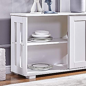 QIHANG-US Kitchen Storage Sideboard with Sliding Door, Farmhouse Barn Door Buffet Console Table, Antique Stackable Cabinet Cupboard with Shelves for Living Room Entryway Dining Room, Warm White