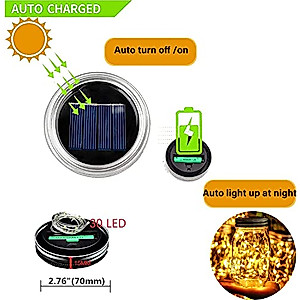 Ostritec Solar Mason Jar Lights Lids, 8 Pack 30 Led Fairy Lights(Jars Not Included), Outdoor Hanging Mason Jar Solar Lights, Fairy in a Jar Solar Firefly Lights for Patio Garden Table Decor