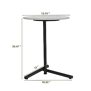 JACH Simplify Round Pedestal Accent Side Table, Minimalist Rock Board Side Table for Living Room, Bedroom, Suitable for Pairing with Sofas, 21" x 17" x 16", (Grey)