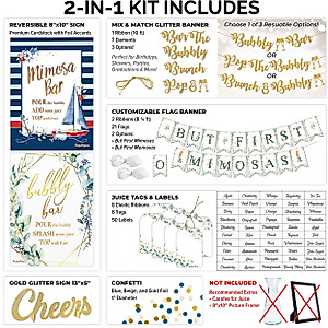 PRESTIGE Mimosa Bar Kit | Bubbly Brunch Decorations w/Greenery Mimosa Bar Sign & Gold Banners. Classy Bridal Shower Decorations, Momosa Bar Baby Shower Supplies, Rustic Birthday Party Brunch Decor Set