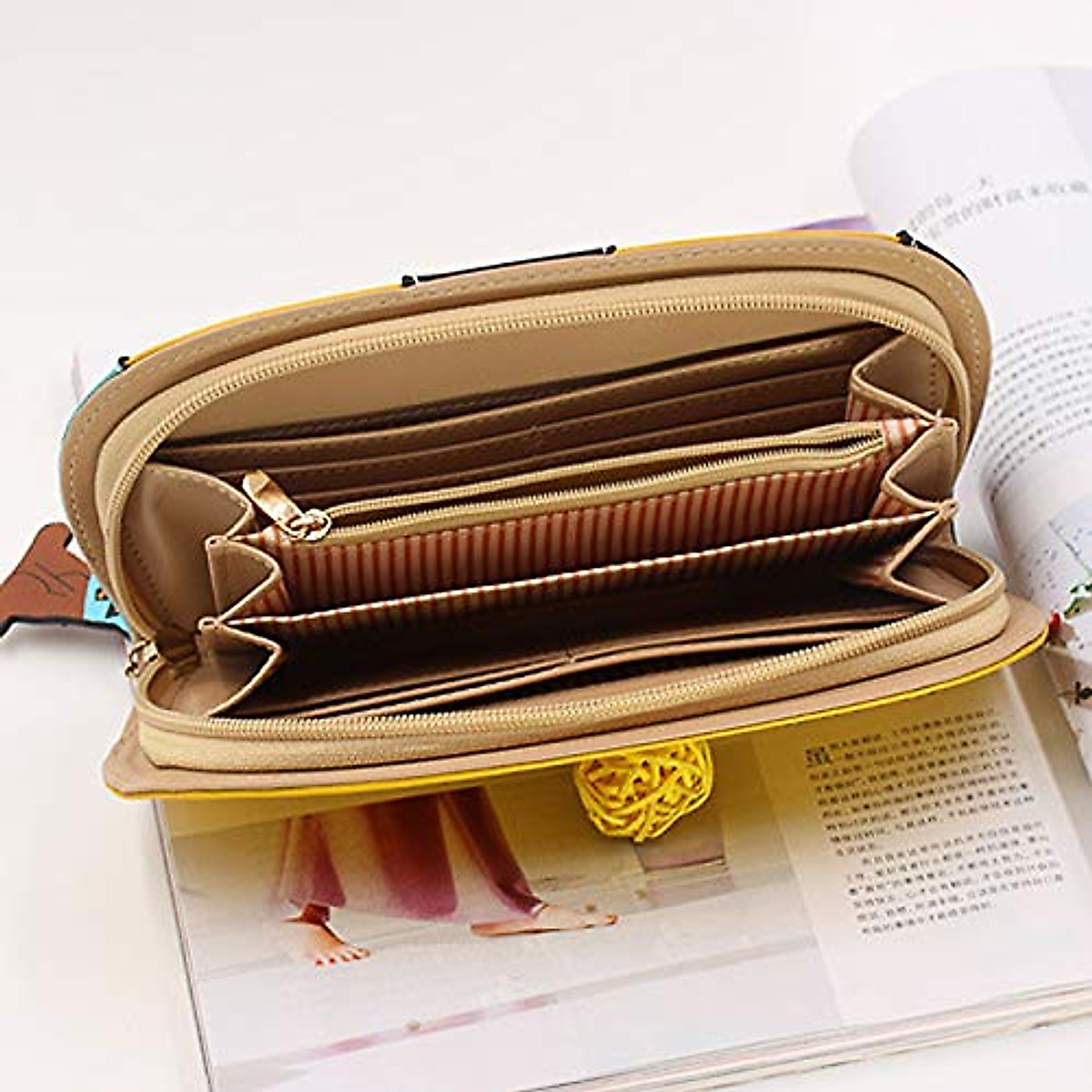 KENNEDY US Faux Leather Zip Around Dog Clutch Wallet with Phone Card Holders Cute Long Wallet for Women, Yellow