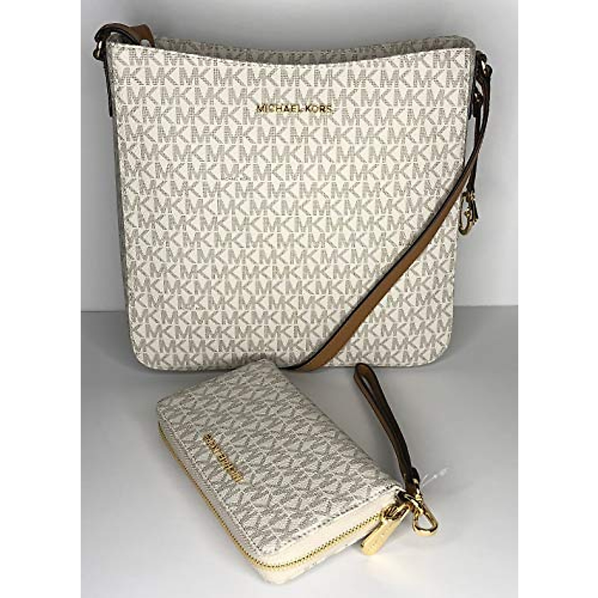 Michael Kors LG Messenger Crossbody bundled with Phone Wristlet (Vanilla/Acorn)