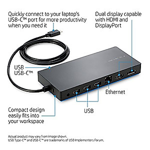 HP Y0K80AA#ABA Dock for USB-A/C Laptops (USB-A/C to HDMI, DisplayPort, USB-C, USB-A and Ethernet)
