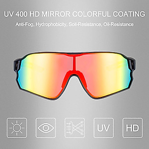 ROCKBROS Polarized Sunglasses for Men Women UV Protection Cycling Sunglasses (Black Red)