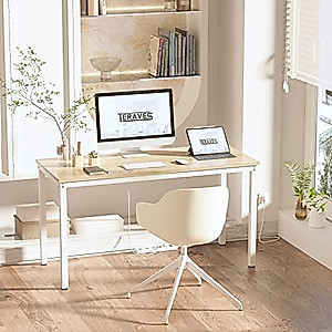 Teraves Computer Desk/Dining Table Office Desk Sturdy Writing Workstation for Home Office (47.24”, Beige + White Frame)