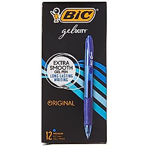 BIC RLC11-BLUE Gel-ocity Retractable Gel Pen, Medium Point (0.7 mm), Blue, 12-Count