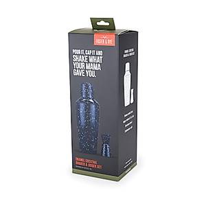 Foster & Rye Camping-Style Speckled Enamel Cobbler Cocktail Shaker & Double Jigger Set - Martini Margarita Drink Shakers, Bartender Accessories, Cocktail Set Bartender Kit, Stainless Steel, 26 oz