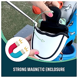 e9 golf Fore The Birds Round Mallet Putter Cover - Synthetic Leather Golf Mallet Putter Headcover - Men & Women Golf Mallet Putter Covers Accessories - Universal Fit Putter Cover - (White)