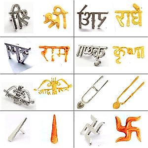 BRIJ HAAT Bhasm Vibhuti tika Tilak with Plate and 16 Types Metal tika Stamp Forehead (KSI.bhsm.50g+16stp)