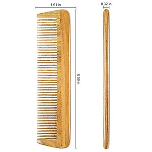 Onedor Handmade 100% Natural Green Sandalwood Fine Tooth Wooden Comb for Men Hair, Beard, and Mustache Styling Pocket Comb With Leather Case (2 in 1)