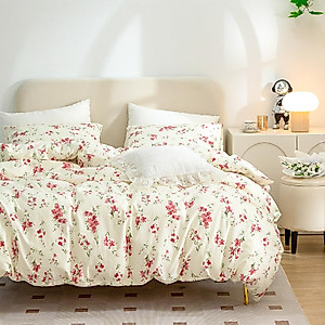 Floral Queen Duvet Cover Set, Luxury Microfiber Floarl Bedding Set Queen, 3 Pieces Queen Floral Duvet Cover, 1 Duvet Cover and 2 Pillowcases with Zipper Closure, Breathable Easy Care (Floarl, Queen)