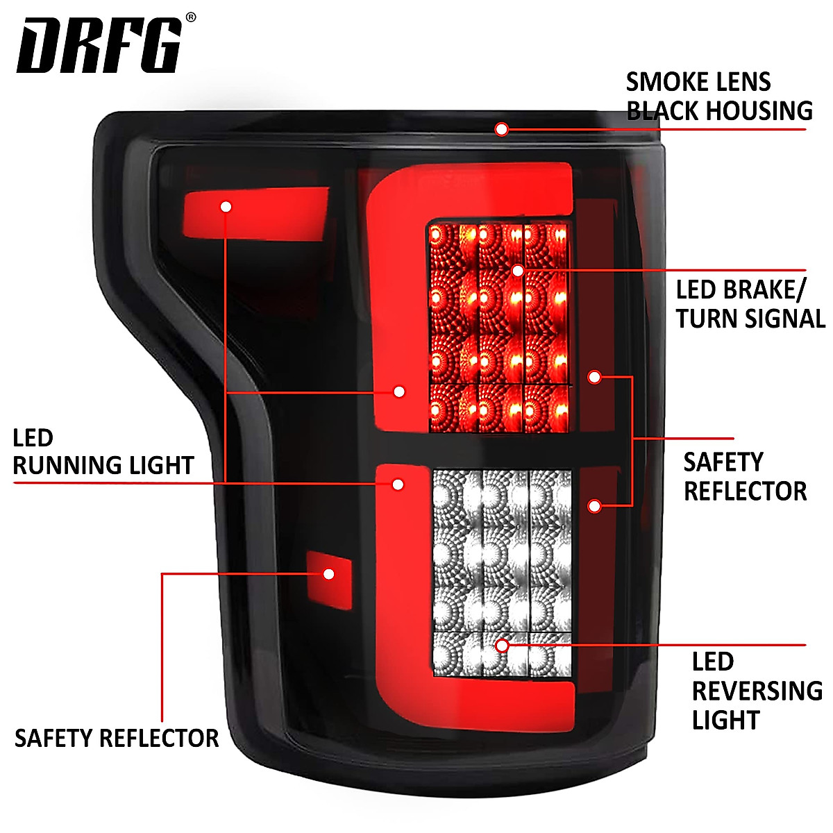 DRFG LED Tail Lights Compatible for F150 2015 2016 2017 2018 2019 2020 LED Tail Lamp for Ford Smoke lens Taillight Assembly Passenger and Driver Side