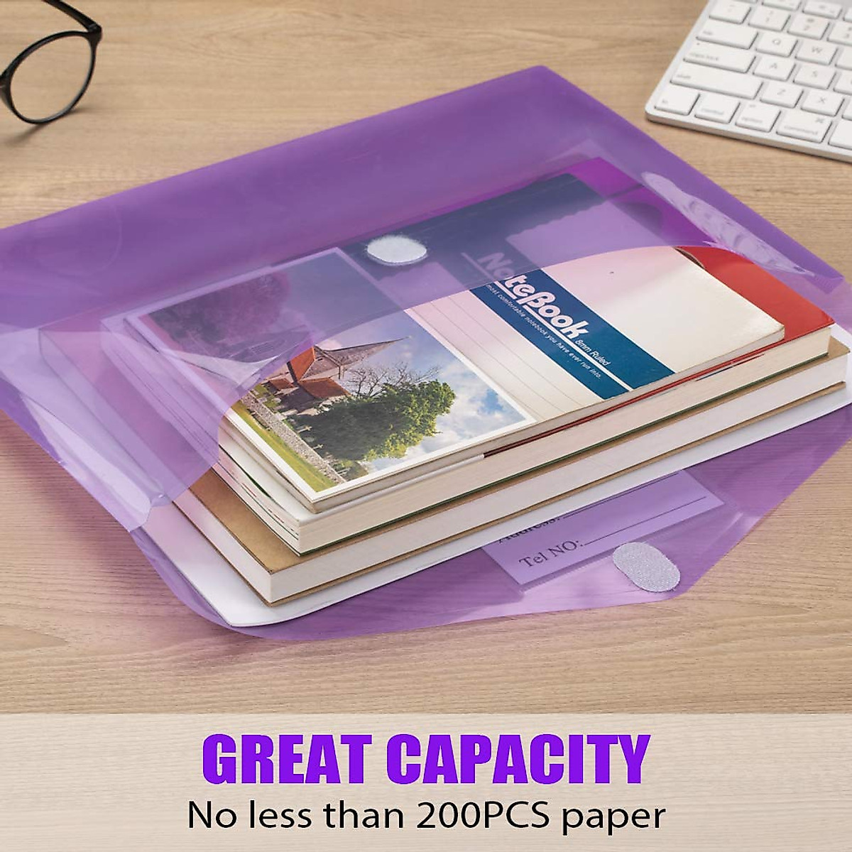 Sooez 10 Pack Plastic Envelopes Poly Envelopes, Clear Document Folders Plastic File Folders US Letter A4 Size File Envelopes with Label Pocket, Assorted Color