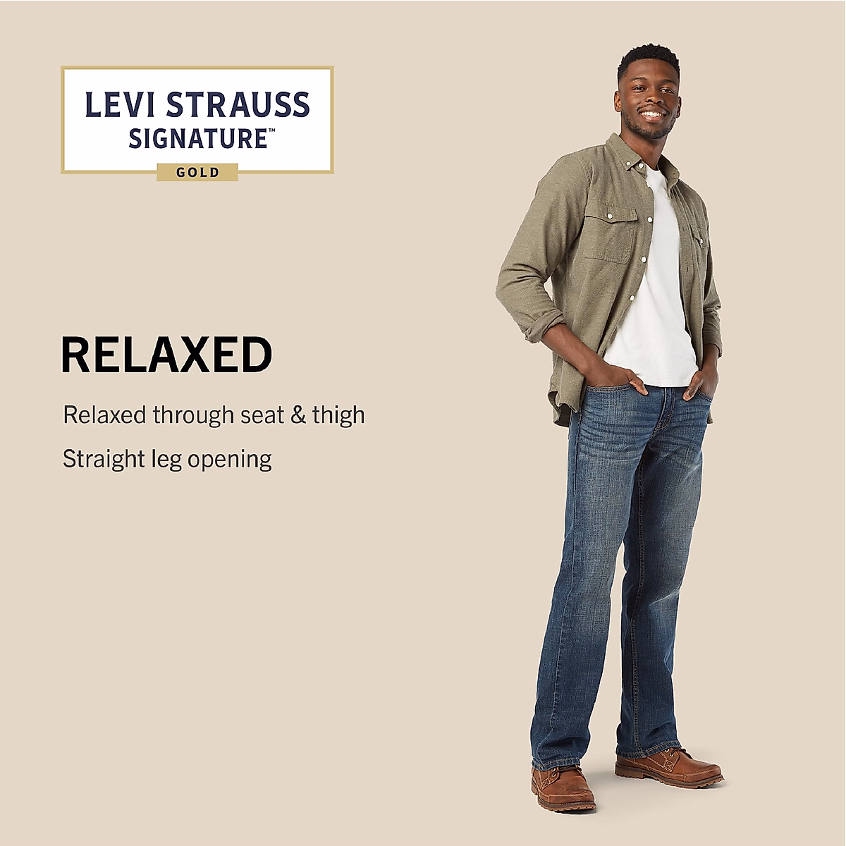 Levi Strauss Signature Gold Men Relaxed Fit Flex Jeans (Available in Big & Tall), Gothic, 38W x 30L