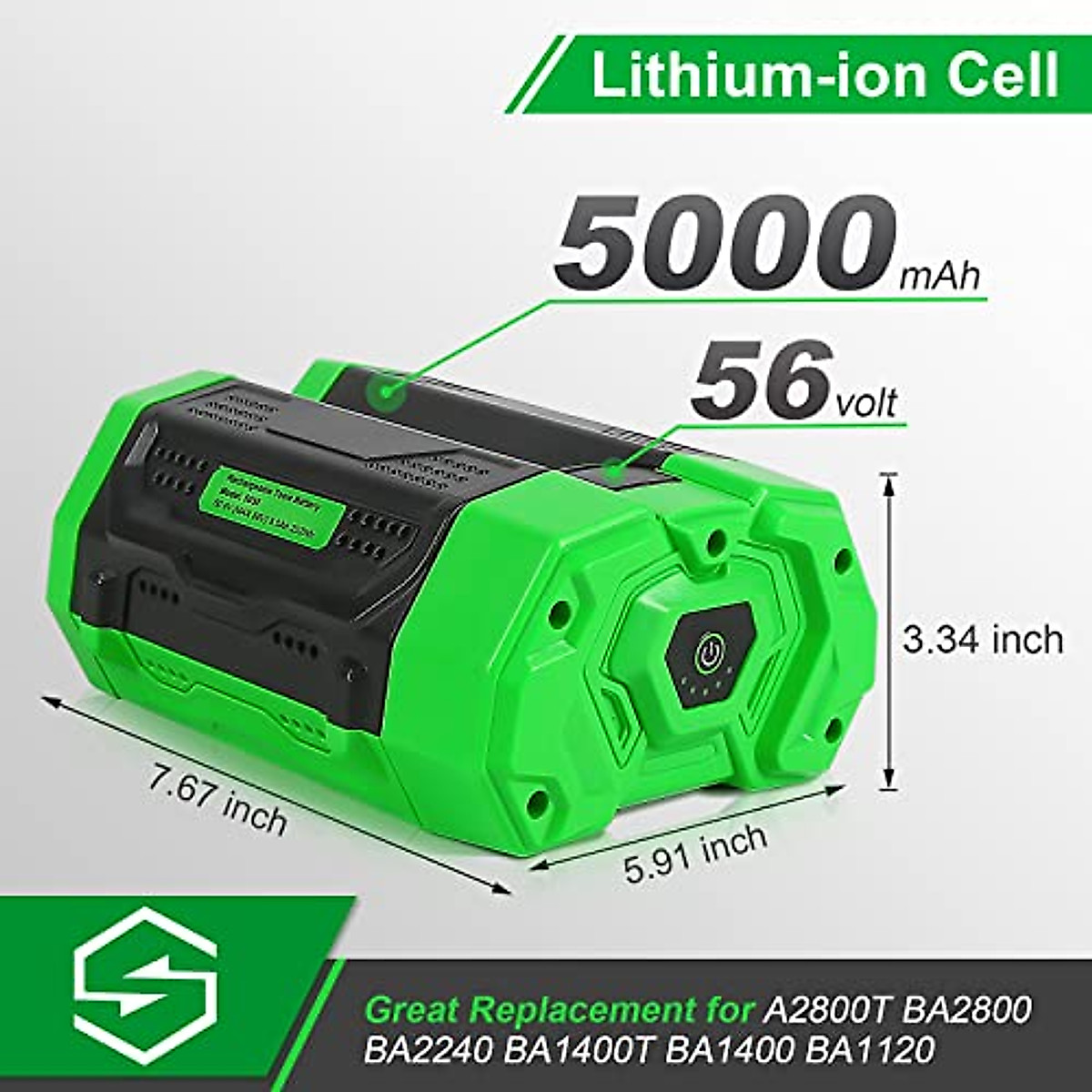 SUnMilY 5.0Ah Replacement for EGO 56V Battery, 56 Volt 5000mAh Compatible with EGO BA2800 BA4200T BA4200 BA1400 BA2800T BA5600T Lithium Ion Battery
