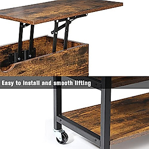 MOOACE End Table with Charging Station, Lift Top Nightstand Mobile Narrow Bedside Tables with USB Ports and Outlets for Living Room, Bedroom, Large Storage Space Cabinet, Rustic Brown