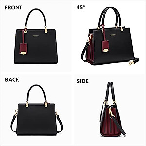 Cnoles Cowhide Leather Tote Handbags Medium Shoulder Bags Ladies Handle Satchel Purse Tote Bag Purse for Women Black