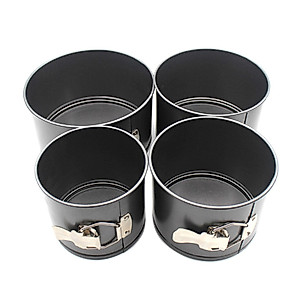 beiyoule 4 Pcs Springform Pan (4inch, 5inch, 6inch, 7inch), Cake Tin for Baking, Detachable Bottom Carbon Steel Cheesecake Mold (Black)