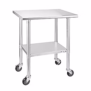 Hally Stainless Steel Table for Prep & Work 24 x 30 Inches with Caster Wheels, NSF Commercial Heavy Duty Table with Undershelf and Galvanized Legs for Restaurant, Home and Hotel