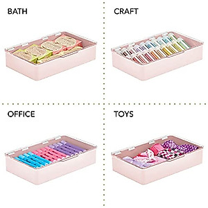 mDesign Plastic Storage Stackable Durable Container Bin Organizer Box with Lid - for Organizing Kitchen, Pantry, Bathroom, Bedroom - Holds Food, Snacks, Makeup - Light Pink/Blush/Clear