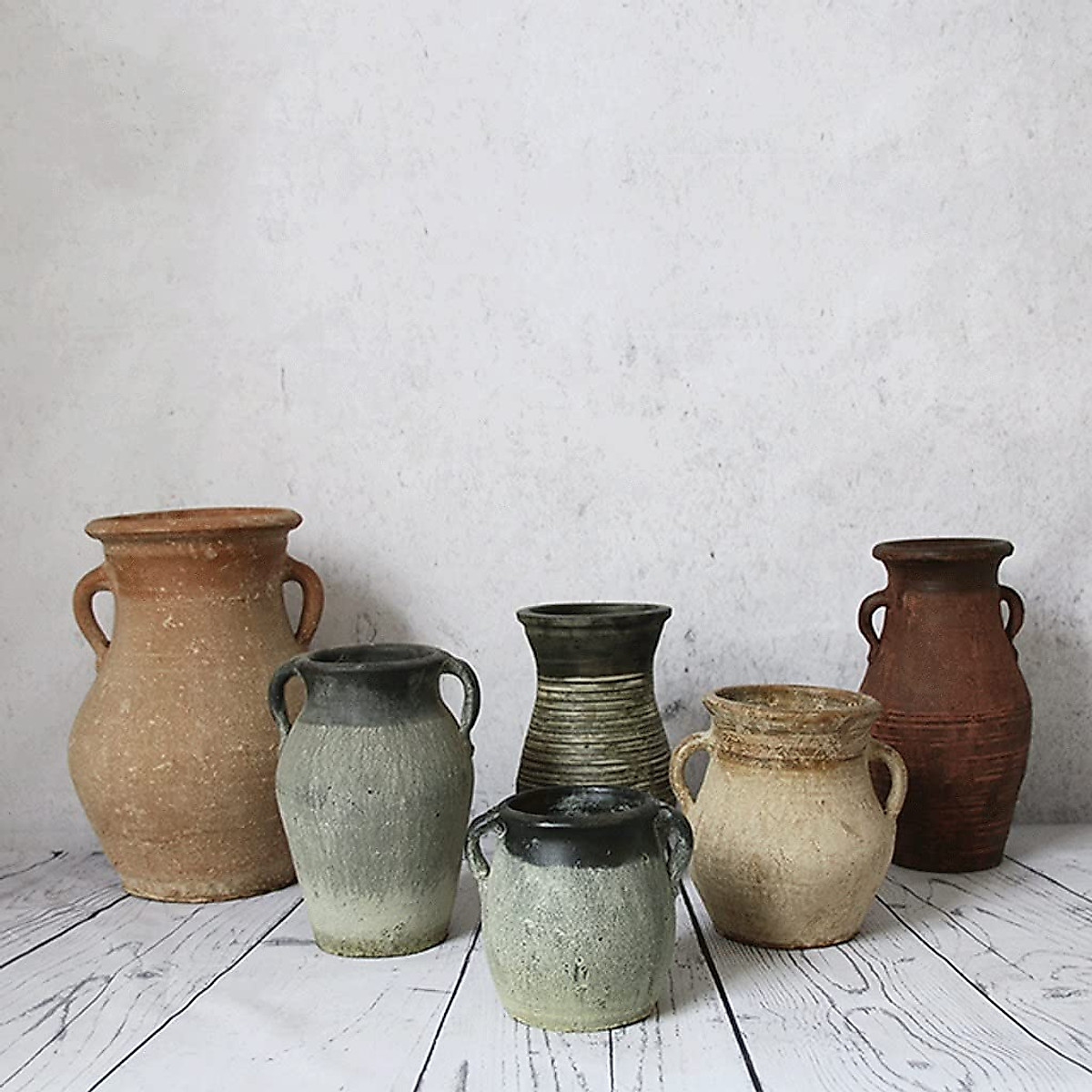 DWQ Vase Handmade Vintage Vase Ceramic Flower Vase 11.8in/30cm, Old Clay Pottery Flower Arrangement Container for Living Room Garden Home Ornaments