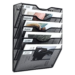 PAG Hanging Wall File Holder Mail Organizer Wall Mount Document Letter Rack, 5-Tier, Black