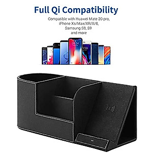 OUTXE Wireless Charger Desk Stand Organizer Wireless Charging Station for iPhone 14/13/13 Pro Max/13 Pro/12 Series/11/XS Max/XR/X/8Plus/, Desk Storage Caddy Pen Holder Gifts for Dad-Black