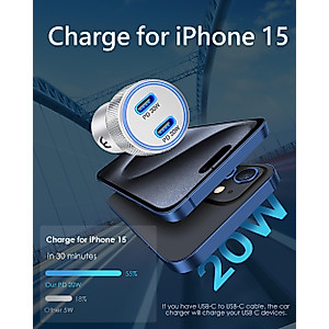 iPhone 15/15 Pro Max Car Charger, 40W Dual USB C Fast Car Adapter Power Cigarette Lighter Charger + 2 x 6FT USB-C to C Cable + 20W USB C Charger Block for iPhone 15/15 Plus/15 Pro Max, iPad, Pixel 8/7