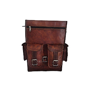 DHK 15" Brown Vintage Leather Backpack Laptop Messenger Bag Rucksack Sling for Men Women
