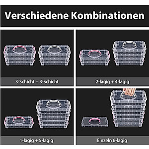 Anstore Storage Bins with Lids, 2 x 3 Tier Stackable Clear Plastic Storage Bins, Storage Container with Handle for Home, Office Supplies and Craft organization and Storage(Pink&Grey)