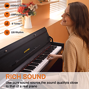 AODSK 88 Key Weighted Action Digital Piano,Grade Hammer Action Keyboard with Furniture Stand and Triple Pedals for Beginner Kids/Adults,Classic Household,Piano Lessons, UPB-85 (Comes with headphones)