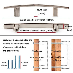 KOOFIZO Solid Curved Bar Cabinet Pull - Black Furniture Arch Handle, 3 Inch/76mm Screw Hole Center, 10-Pack for Kitchen Cupboard Door, Bedroom Dresser Drawer, Bathroom Wardrobe Hardware