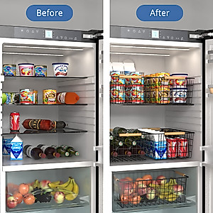 YOUVIP Wire Storage Baskets with Wooden Handles, 3 Pack Metal Organizer Baskets for Kitchen, Pantry, Freezer, Laundry,Farmhouse,Bathroom Baskets for Organizing,Black (1 Small, 1 Medium, 1 Large)