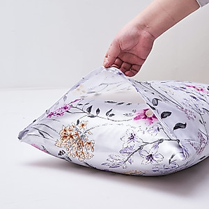 Satin Pillowcase for Hair and Skin White Satin Pillow Cases for Women 2 Pack Floral Satin Pillowcases Standard Set of 2 100% Satin Pillowcase with Envelope Closure (20x26 White)