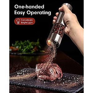 [Upgraded Larger Capacity] Electric Salt and Pepper Grinder Set Rechargeable with LED lights - Stainless Steel Automatic Pepper Grinder and Salt Grinder Refillable with 6 Adjustable Coarseness