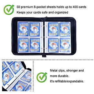 Carrying Case Binder Fit for Pokemon Cards, Trading Card Binder Holds Up to 400 Standard Size Cards, Famard Card Sleeves with 50 Premium 4-Pocket Pages