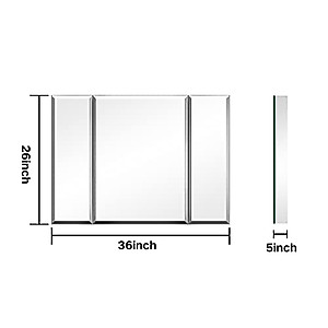 JimsMaison 36 in. W x 26 in. H Aluminum Bathroom Medicine Cabinet, Rectangle Recess or Surface Mount Medicine Cabinet with Adjustable Glass Shelves