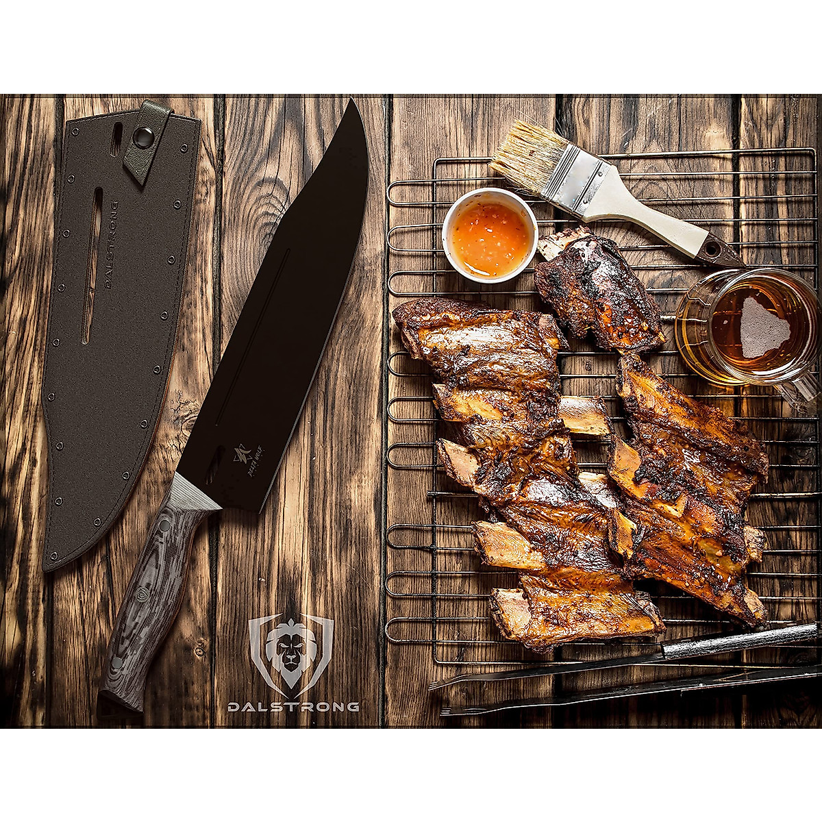 DALSTRONG Delta Wolf Series Chef Knife 10" Bundled with Delta Wolf Series Slicing & Carving Knife 12" with PU Leather Sheath - Black Titanium Nitride Coating - G10 Camo Handle