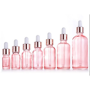 SNOW DIAMOND 0.5 oz Eye Dropper Bottle (3 Pack Rose Glass Bottles 15ml with Golden Caps，Empty Tincture Bottles for Essential Oils, Body Oils, Perfume Pink