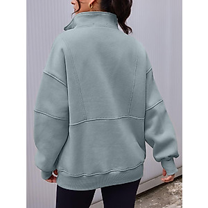 AUTOMET Women's Half Zip Oversized Sweatshirts Fleece Pullover Long Hoodies Casual Mock Turtleneck Sweaters with Pockets GreyGreen L