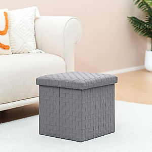 B FSOBEIIALEO Storage Ottoman, Faux Leather Footrest Seat, Ottoman with Storage Cube Toy Box Chest, 15"x15"x15" (Grey, Medium)