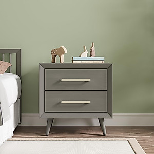 Child Craft Cranbrook 2 Drawer Nightstand for Nursery or Bedroom, Large Storage Drawers, Made of Sturdy Pinewood, Non-Toxic, Baby Safe Finish (Lunar Gray)