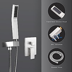 Shower Faucet Set，Rain Shower System with 10 Inch Shower Head and Handheld Wall Mounted，High Pressure Rainfall Shower Faucet Fixture Combo Set，Shower Faucet Set with Valve and trim, Brushed Nickel